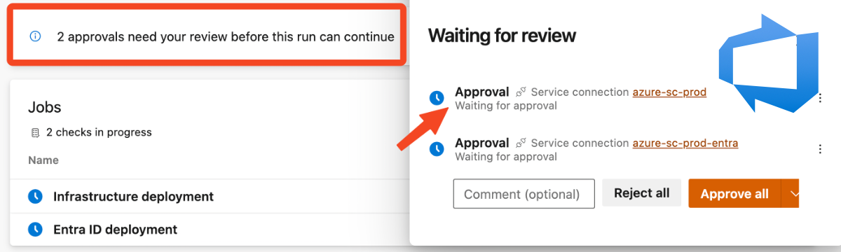 Use service connection approvals to elevate Azure DevOps deployment ...